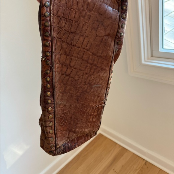 Bags | Vintage Slouchy Shoulder Bag Brown Croc Embossed Leather Et ...